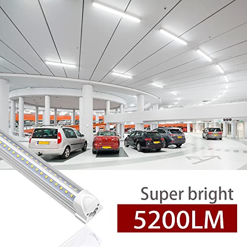 VShape (8 Pack) T8 LED Shop Light 4FT, 40W 5200LM 5000K LED Light Bulbs, 4 Foot LED Bulbs, Linkable LED Shop Lights for Garage, Workshop, Warehouse, Basement, Clear Cover