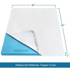 Mattress Topper Cover Protector Queen Size 2 Inch, 100% Waterproof Bamboo Cooling Mattress Topper Encasement Zippered with Adjustable Straps, Washable Fit Memory Foam Mattress Topper (Cover Only)