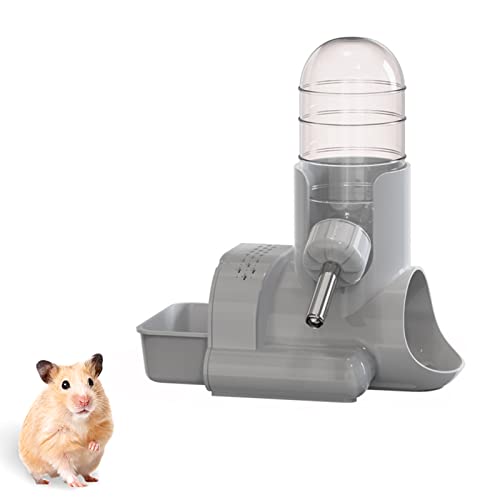 SEIS 3 in 1 Hamster Drinking Fountain Food Bowl and Hideout Small Pet Automatic Water Bottle Young Guinea Pig Water Dispenser for Gerbils Mice Juvenile Rat Chinchilla Ferret Hedgehog (Grey)