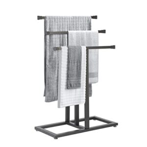 3 tier towel rack holder free standing towel hanging and drying rack bath towel storage organizer solution for bathroom hotel restroom beach swimming pool (metal)