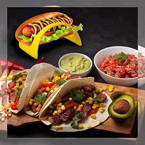 AOUXSEEM 32 Pack Taco Holder Stands with Storage Bag, Non-Toxic BPA Free Plastic Colorful Flat Bottom Taco Tray Plate Racks Party Supplies for Tortillas Burritos Hot Dog, Stand on Table, Stackable