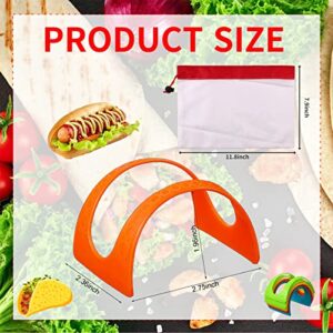 AOUXSEEM 32 Pack Taco Holder Stands with Storage Bag, Non-Toxic BPA Free Plastic Colorful Flat Bottom Taco Tray Plate Racks Party Supplies for Tortillas Burritos Hot Dog, Stand on Table, Stackable