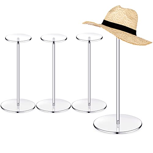 Chunful Acrylic Hat Stand Wig Display Rack Clear Pedestal Stand Baseball Hat Rack Stand Square Round Acrylic Risers for Display Hat Watch Jewelry, Set of 4 (Round Style, 12 Inch)