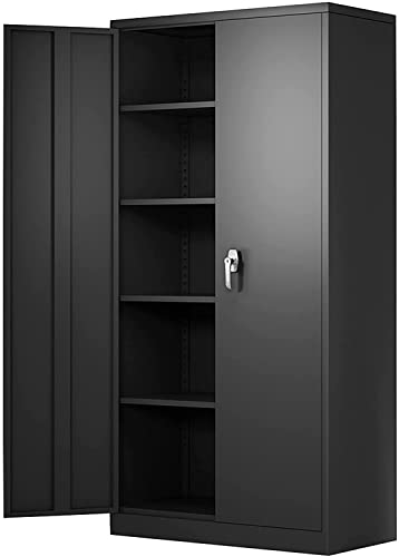 LUCYPAL Steel SnapIt Storage Cabinet 72" Locking Metal Storage Cabinet with 4 Adjustable Shelves,Black Metal Cabinet with 2 Doors and Lock for Office, Garage, Home