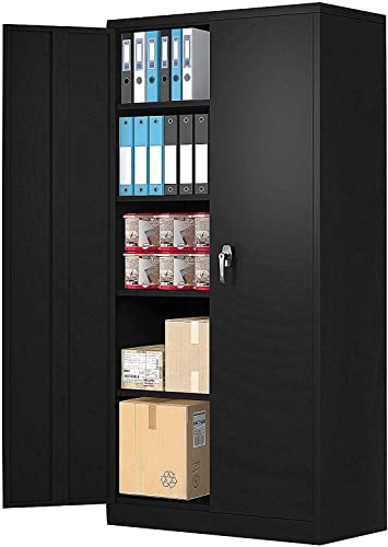 LUCYPAL Steel SnapIt Storage Cabinet 72" Locking Metal Storage Cabinet with 4 Adjustable Shelves,Black Metal Cabinet with 2 Doors and Lock for Office, Garage, Home