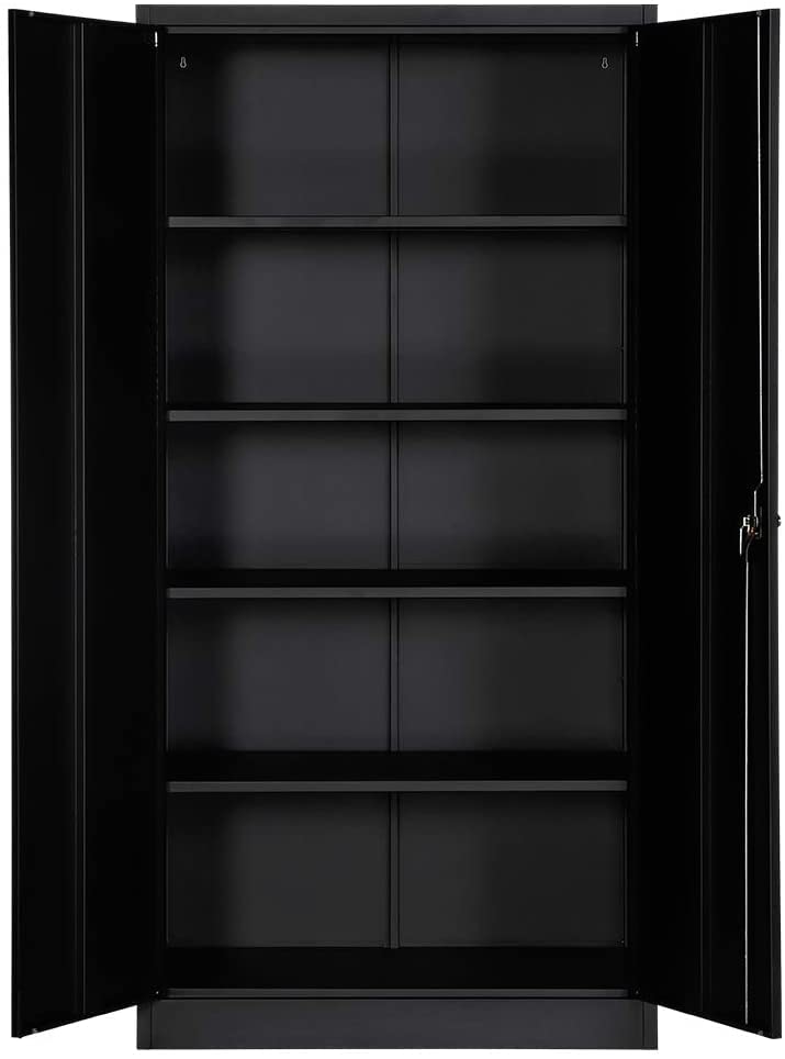 LUCYPAL Steel SnapIt Storage Cabinet 72" Locking Metal Storage Cabinet with 4 Adjustable Shelves,Black Metal Cabinet with 2 Doors and Lock for Office, Garage, Home