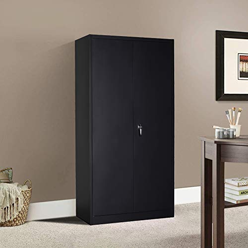 LUCYPAL Steel SnapIt Storage Cabinet 72" Locking Metal Storage Cabinet with 4 Adjustable Shelves,Black Metal Cabinet with 2 Doors and Lock for Office, Garage, Home