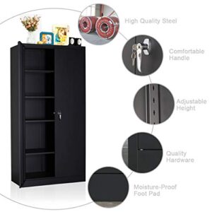 LUCYPAL Steel SnapIt Storage Cabinet 72" Locking Metal Storage Cabinet with 4 Adjustable Shelves,Black Metal Cabinet with 2 Doors and Lock for Office, Garage, Home