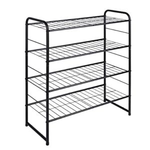 regiller 4-tier stackable shoe rack, expandable & adjustable shoe organizer storage shelf, high capacity, wire grid, black