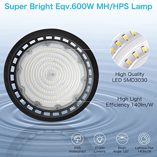 ZCWZMW LED High Bay Light 150W, 21000LM, 5000K LED Bay Light, US Plug with 5' Cable, (Eqv. to 600W HPS/MH) High Bay LED Lights for Commercial Shop Lowbay Area Lighting, AC85-265V Warehouse Lights