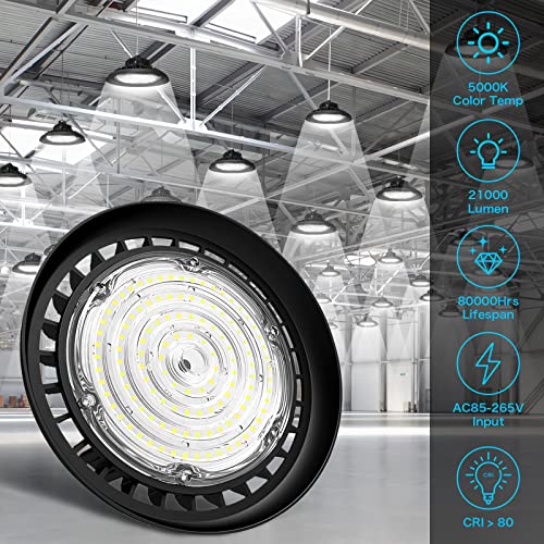 ZCWZMW LED High Bay Light 150W, 21000LM, 5000K LED Bay Light, US Plug with 5' Cable, (Eqv. to 600W HPS/MH) High Bay LED Lights for Commercial Shop Lowbay Area Lighting, AC85-265V Warehouse Lights