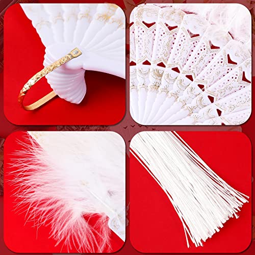 2 Pieces Feather Hand Fan Embroidered Flower Marabou Feather Fan 1920s Feather Fan Hand Fan Folding Hand Fan Drag Queen Fan for 20s Women Costume Party Dancing Photoshoot Wedding Decor (White, Black)