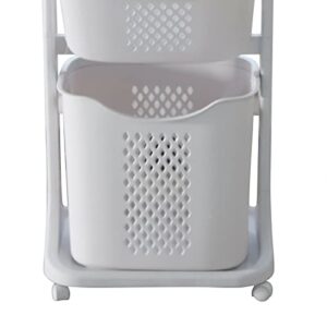 3 Tiers Laundry Basket Plastic Clothes Hamper Movable Clothes Hamper Bathroom Hampers for Laundry Rolling Cart Household Clothes Storage Basket Laundry Hamper Storage Shelf Kitchen Shelf Fruit Stand