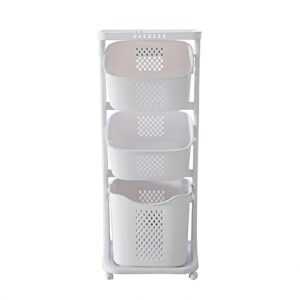 3 Tiers Laundry Basket Plastic Clothes Hamper Movable Clothes Hamper Bathroom Hampers for Laundry Rolling Cart Household Clothes Storage Basket Laundry Hamper Storage Shelf Kitchen Shelf Fruit Stand