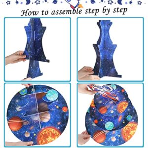 Outer Space Cupcake Stand 3 Tier Outer Space Party Decorations Cardboard Galaxy Birthday Cake Stand Holder Solar System Party Supplies for Space Theme Party Baby Shower Birthday Party Favors