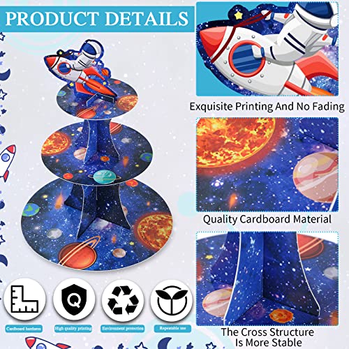 Outer Space Cupcake Stand 3 Tier Outer Space Party Decorations Cardboard Galaxy Birthday Cake Stand Holder Solar System Party Supplies for Space Theme Party Baby Shower Birthday Party Favors