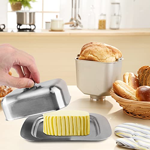 VENUSDALI Butter Dish, Stainless Steel Butter Dish with Lid,Solid Cheese Butter Container,Butter Cheese Storage Box,Durable Butter Tray,butter dishes with lid (7.3*4.9*2.2in)