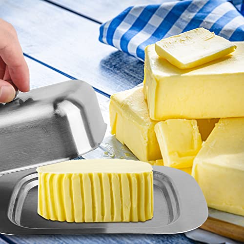 VENUSDALI Butter Dish, Stainless Steel Butter Dish with Lid,Solid Cheese Butter Container,Butter Cheese Storage Box,Durable Butter Tray,butter dishes with lid (7.3*4.9*2.2in)