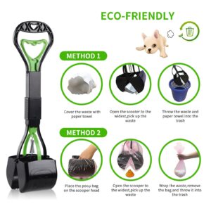 HEAPETBON 17.7" Pooper Scooper for Dogs, Folding Poop Scoop for Long Handle, Stable Jaw Scoop Easy for Small Pet Poop, Grass and Gravel Pick Up - Green