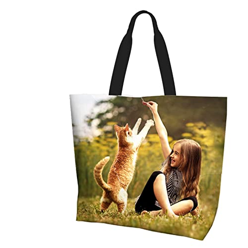 kvtiwee Custom Tote Bags Women Large With Your Photos For Pet/Animal, Reusable Beach Bags Shoulder Bag Handbag Waterproof for Grocery Shopping