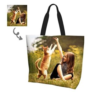 kvtiwee Custom Tote Bags Women Large With Your Photos For Pet/Animal, Reusable Beach Bags Shoulder Bag Handbag Waterproof for Grocery Shopping