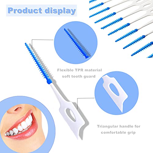 120 Pcs Disposable Interdental Brush Toothpick Dental Tooth Cleaning Tool for Oral Deep Clean Health Care (White-Blue)