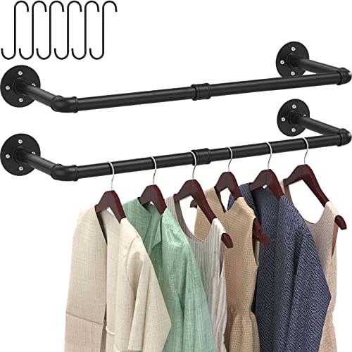 Folews Industrial Pipe Clothes Rack-38 Inch Clothing Rack Wall Mounted Heavy Duty Pipe Shelves for Hanging Clothes Coats Laundry Room Organizer Storage Hanger Shelf Space Saving (2Pack)