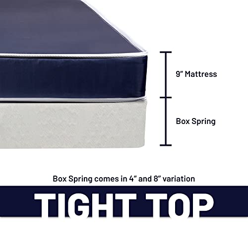 Treaton, 9-Inch Medium Tight Top Nylon Vinyl Hybrid Mattress and 4" Split Wood Box Spring, Twin, Blue.