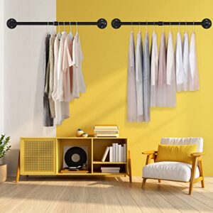 Folews Industrial Pipe Clothes Rack-38 Inch Clothing Rack Wall Mounted Heavy Duty Pipe Shelves for Hanging Clothes Coats Laundry Room Organizer Storage Hanger Shelf Space Saving (2Pack)