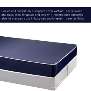 Treaton, 9-Inch Medium Tight Top Nylon Vinyl Hybrid Mattress and 4" Split Wood Box Spring, Twin, Blue.