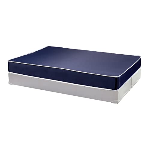 Treaton, 9-Inch Medium Tight Top Nylon Vinyl Hybrid Mattress and 4" Split Wood Box Spring, Twin, Blue.