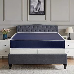 Treaton, 9-Inch Medium Tight Top Nylon Vinyl Hybrid Mattress and 4" Split Wood Box Spring, Twin, Blue.