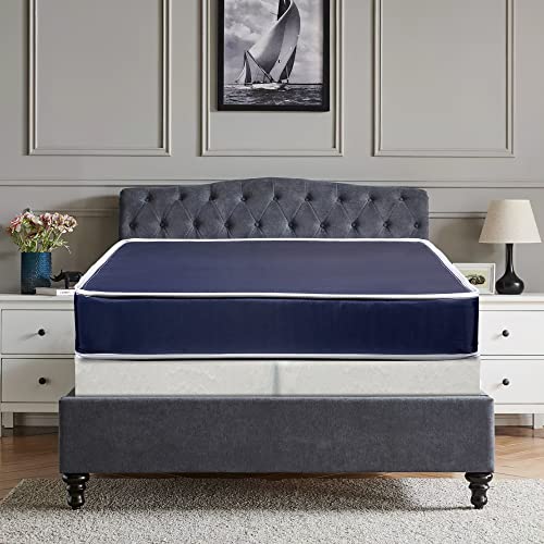 Treaton, 9-Inch Medium Tight Top Nylon Vinyl Hybrid Mattress and 4" Split Wood Box Spring, Twin, Blue.