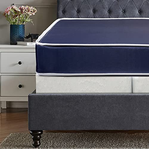 Treaton, 9-Inch Medium Tight Top Nylon Vinyl Hybrid Mattress and 4" Split Wood Box Spring, Twin, Blue.