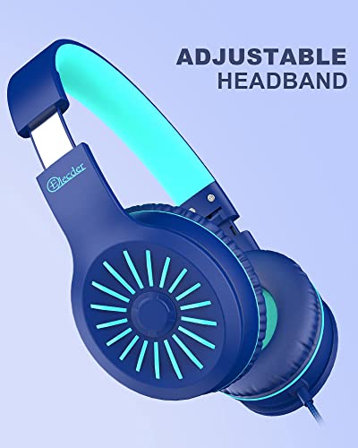 ELECDER i45 On-Ear Headphones with Microphone - Foldable Stereo Bass Headphones with No-Tangle 1.5M Cord, 3.5MM Jack, Portable Wired Headphones for School/Kids/Teens/Smartphones/Travel/Tablet - Blue