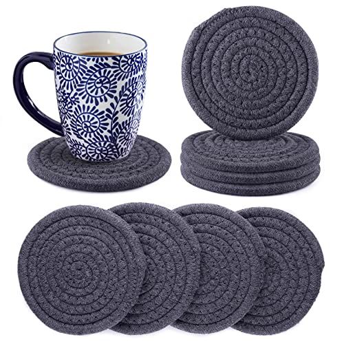 8 Pack Handmade Braided Drink Coasters Heat-Resistant Drink Coasters Boho Absorbent Coaster Minimalist Cotton Woven Coaster Set for Home Decor Tabletop Protection for Suitable Kinds of Cups (Grey)