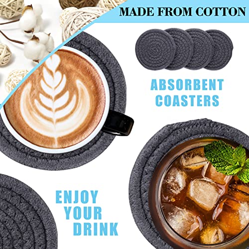 8 Pack Handmade Braided Drink Coasters Heat-Resistant Drink Coasters Boho Absorbent Coaster Minimalist Cotton Woven Coaster Set for Home Decor Tabletop Protection for Suitable Kinds of Cups (Grey)