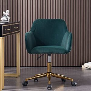 Henf Velvet Office Chair, 360° Swivel Chair Home Desk Chair Tufted Vanity Chair with Elegant Gold Base, Soft Small Task Chair for Kids Student, Living Room Bedroom Furniture (style10-Green)