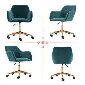 Henf Velvet Office Chair, 360° Swivel Chair Home Desk Chair Tufted Vanity Chair with Elegant Gold Base, Soft Small Task Chair for Kids Student, Living Room Bedroom Furniture (style10-Green)