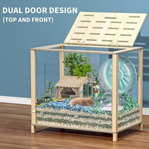 Doolapet Hamster Cages, Natural Wooden Hamster Cage 23.6" L x 15.7" W x 18.9" H for Syrian Dwarf Hamsters Mice Small Animal