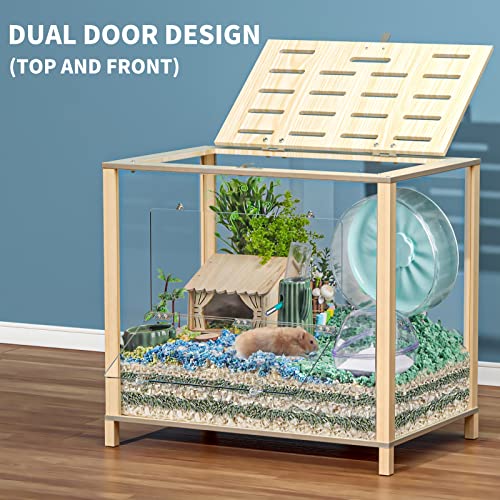 Doolapet Hamster Cages, Natural Wooden Hamster Cage 23.6" L x 15.7" W x 18.9" H for Syrian Dwarf Hamsters Mice Small Animal