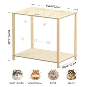 Doolapet Hamster Cages, Natural Wooden Hamster Cage 23.6" L x 15.7" W x 18.9" H for Syrian Dwarf Hamsters Mice Small Animal