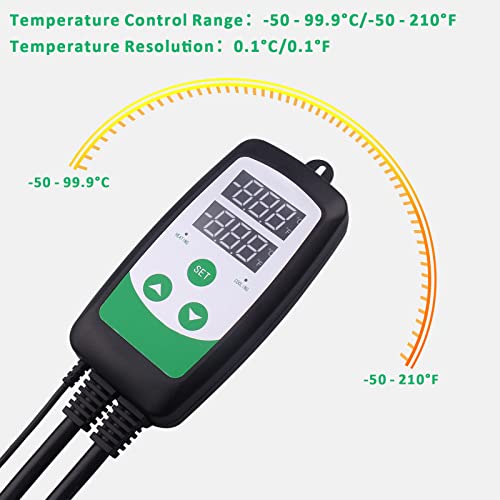 AIICIOO Digital Temperature Controller Heating Cooling - Reptile Thermostat Controlled 2-Stage Outlet Aquarium Temperature Controller for Reptiles Seeding Fermentation Greenhouse Homebrew