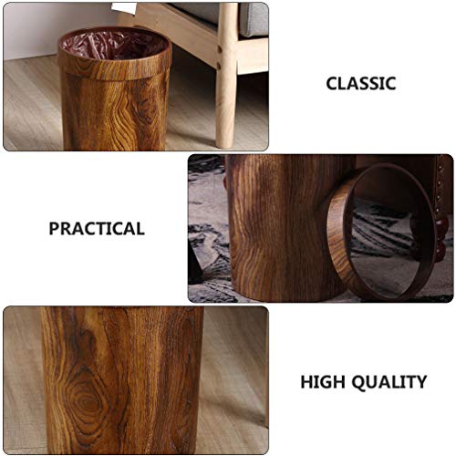 LIFKOME Plastic Trash Can, Mimetic Wood Grain Garbage Bin, Imitated Wooden Wastebasket, Rustic Garbage Bin Container, Vintage Waste Bin for Home Kitchen Bathroom Office Use