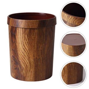 LIFKOME Plastic Trash Can, Mimetic Wood Grain Garbage Bin, Imitated Wooden Wastebasket, Rustic Garbage Bin Container, Vintage Waste Bin for Home Kitchen Bathroom Office Use