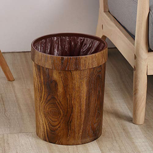 LIFKOME Plastic Trash Can, Mimetic Wood Grain Garbage Bin, Imitated Wooden Wastebasket, Rustic Garbage Bin Container, Vintage Waste Bin for Home Kitchen Bathroom Office Use