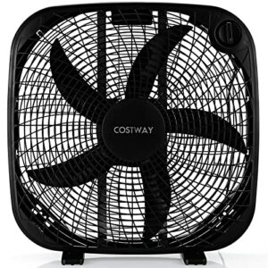 costway 3-speed box fan, 20 inches portable floor fan with knob control, 2 supporting feet, compact lightweight cooling fan for full-force circulation, quiet operation for home office garage, black