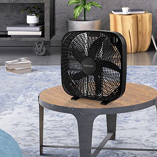 COSTWAY 3-Speed Box Fan, 20 Inches Portable Floor Fan with Knob Control, 2 Supporting Feet, Compact Lightweight Cooling Fan for Full-Force Circulation, Quiet Operation for Home Office Garage, Black