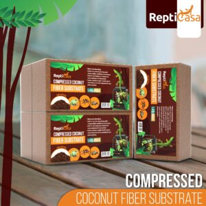 ReptiCasa Compressed Coconut Fiber Substrate, 1.4 lb. Bricks, Natural Husk Terrarium Bedding, Reptiles, Frogs, Snakes, or Tortoise, Odor and Waste Absorbent Compostable, 5 Pack