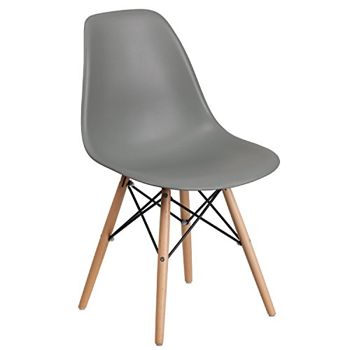 Merrick Lane Elton Series Moss Gray Polypropylene Accent Chair with Metal Braced Wooden Legs